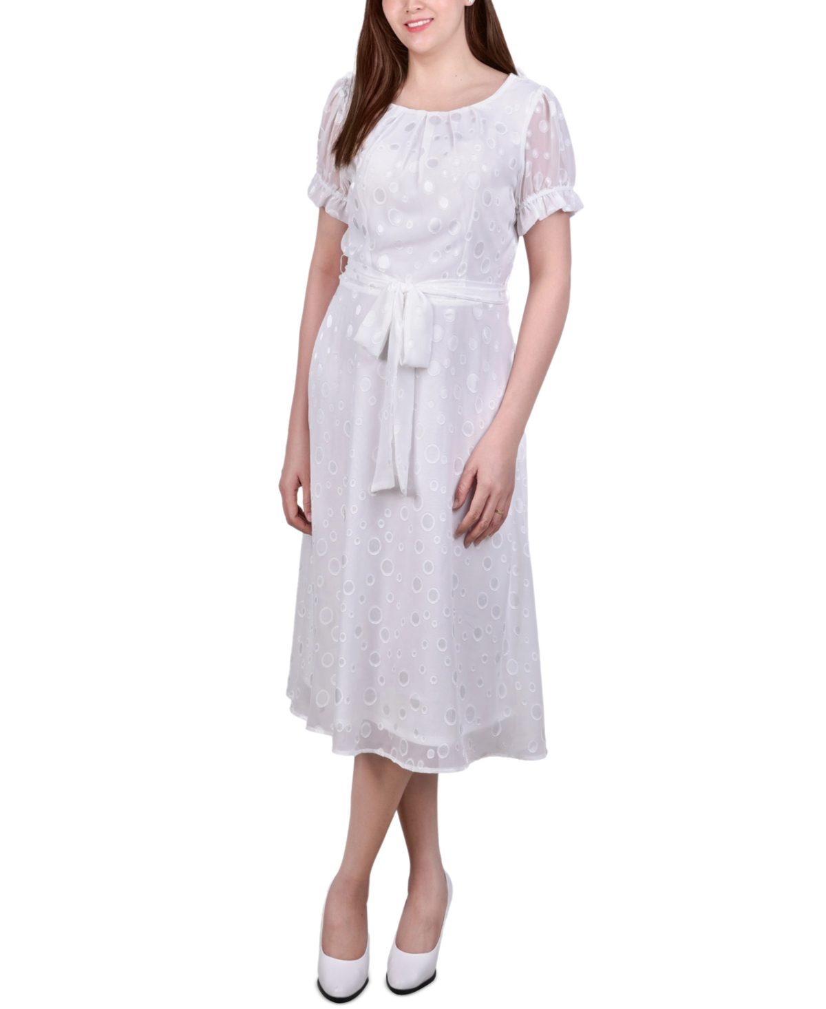 Click here for Ny Collection Petite Short Sleeve Belted Swiss Dot... prices