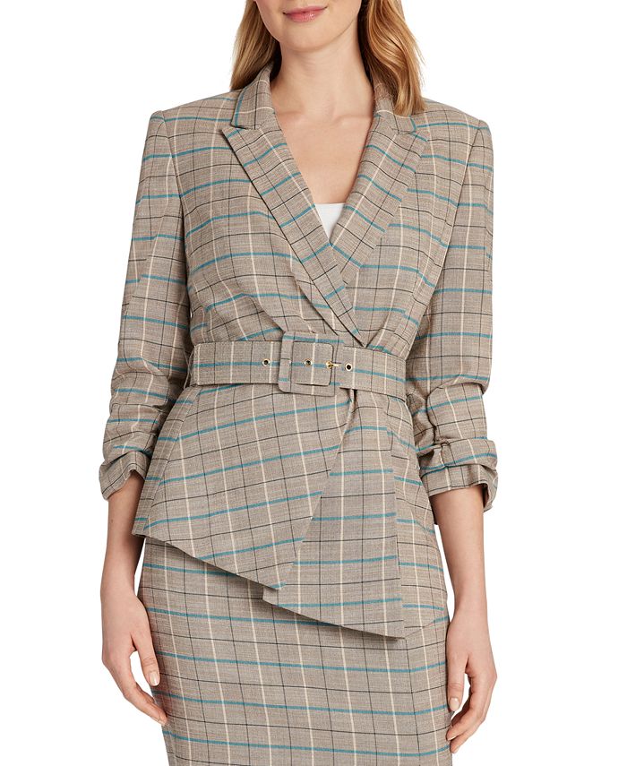 Tahari ASL Plaid Asymmetrical-Hem Jacket - Macy's