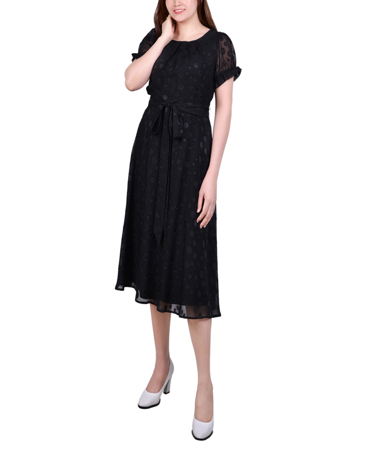Click here for Ny Collection Petite Short Sleeve Belted Swiss Dot... prices