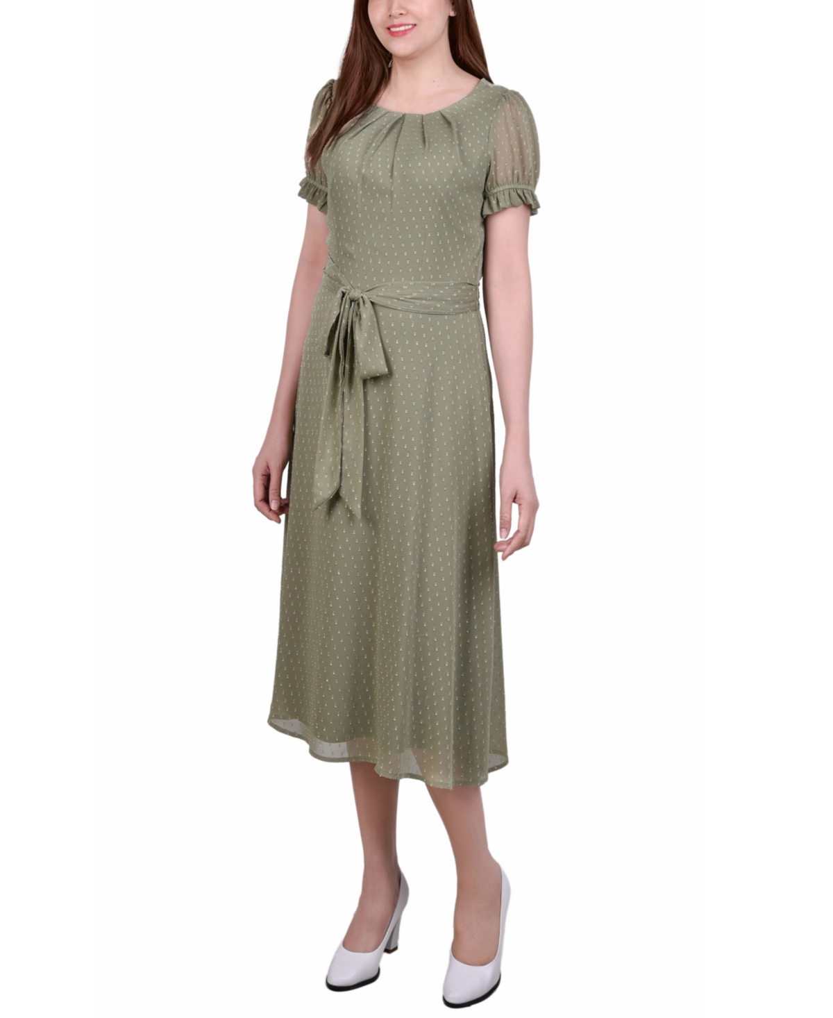 Click here for Ny Collection Petite Short Sleeve Belted Swiss Dot... prices