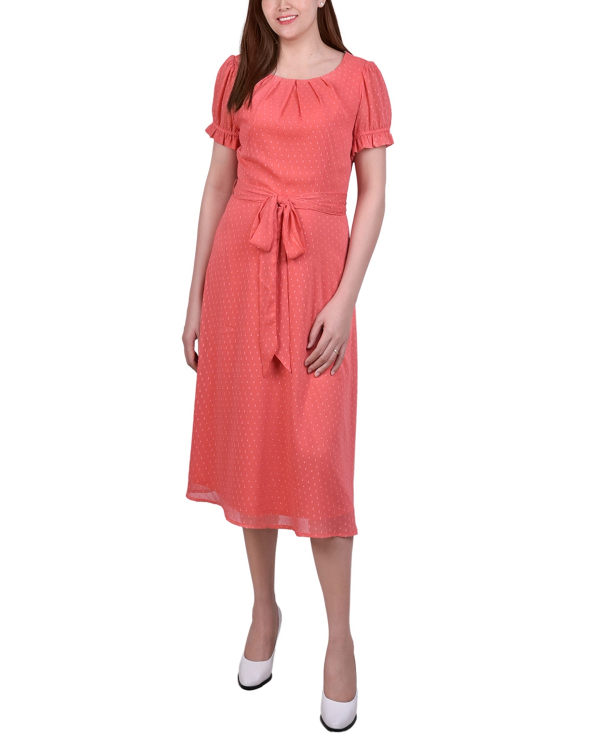 Click here for Ny Collection Petite Short Sleeve Belted Swiss Dot... prices