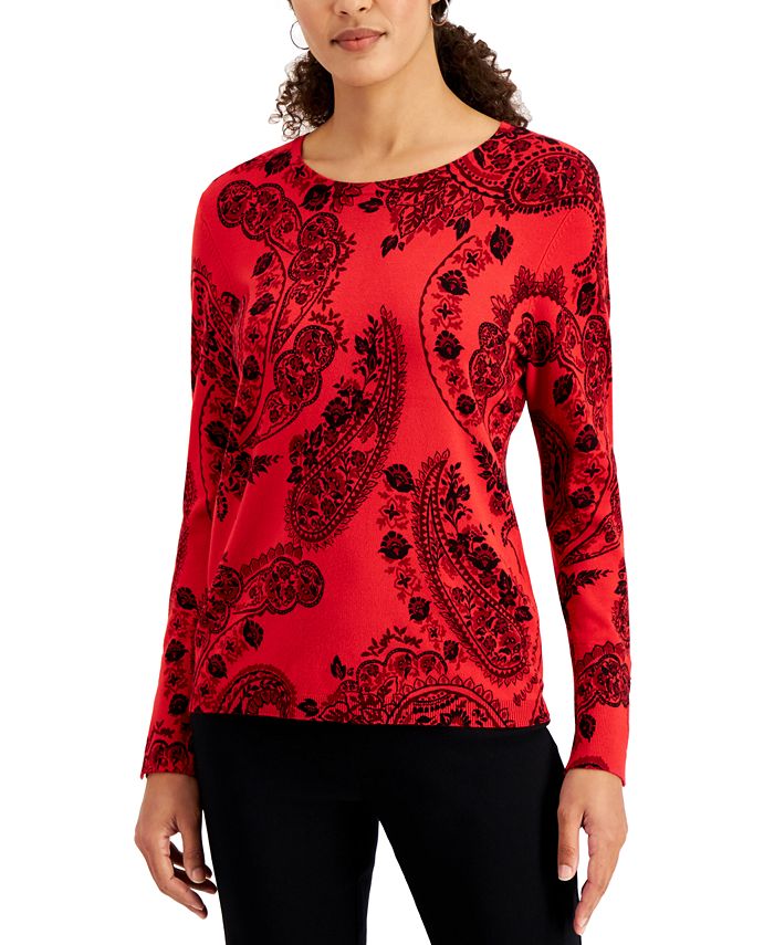 JM Collection Paisley-Print Sweater, Created for Macy's - Macy's