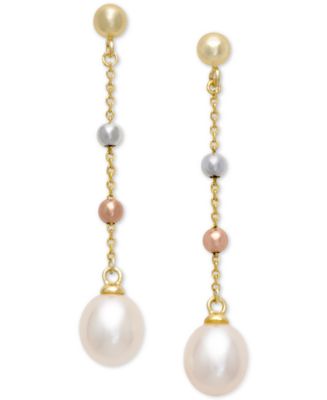 Cultured Freshwater Pearl (7x9mm) and Sliding Beaded Chain Drop ...