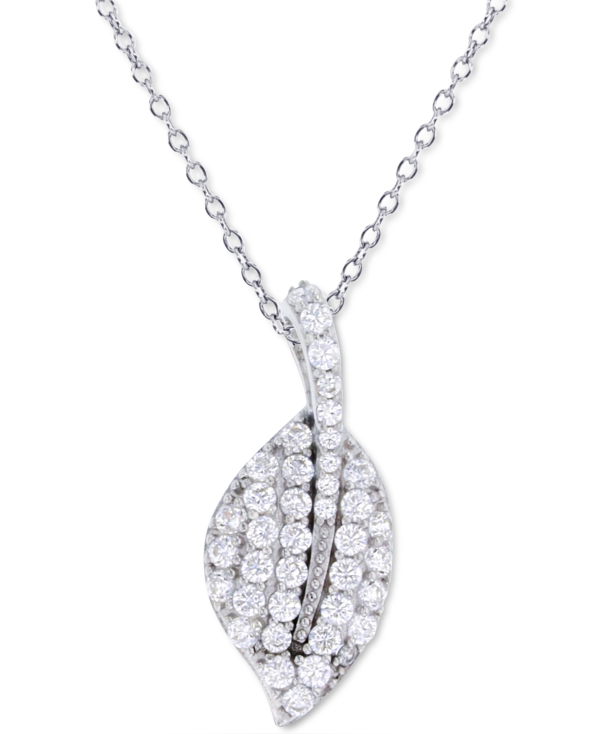 Click here for Cubic Zirconia Leaf 18 Pendant Necklace in Sterlin... prices