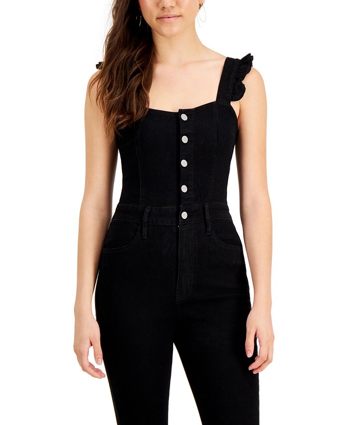 Almost Famous Crave Fame Juniors' Ruffle Strap Overalls - Macy's