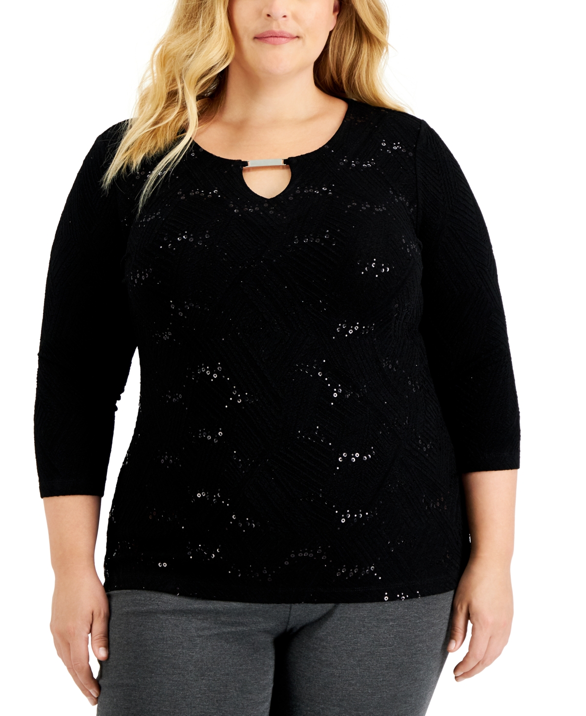 Click here for Jm Collection Plus Size Disco Dot Jacquard Top  Cr... prices