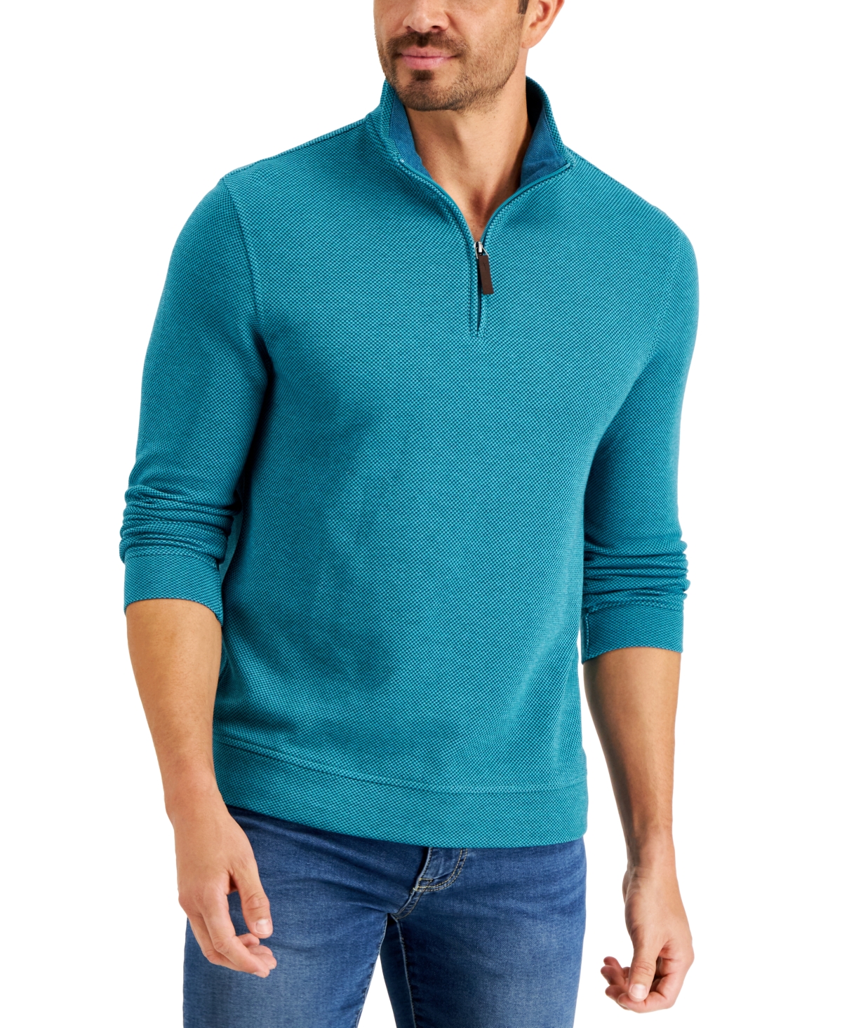 Click here for Club Room Mens Birdseye Quarter-Zip Pullover  Crea... prices