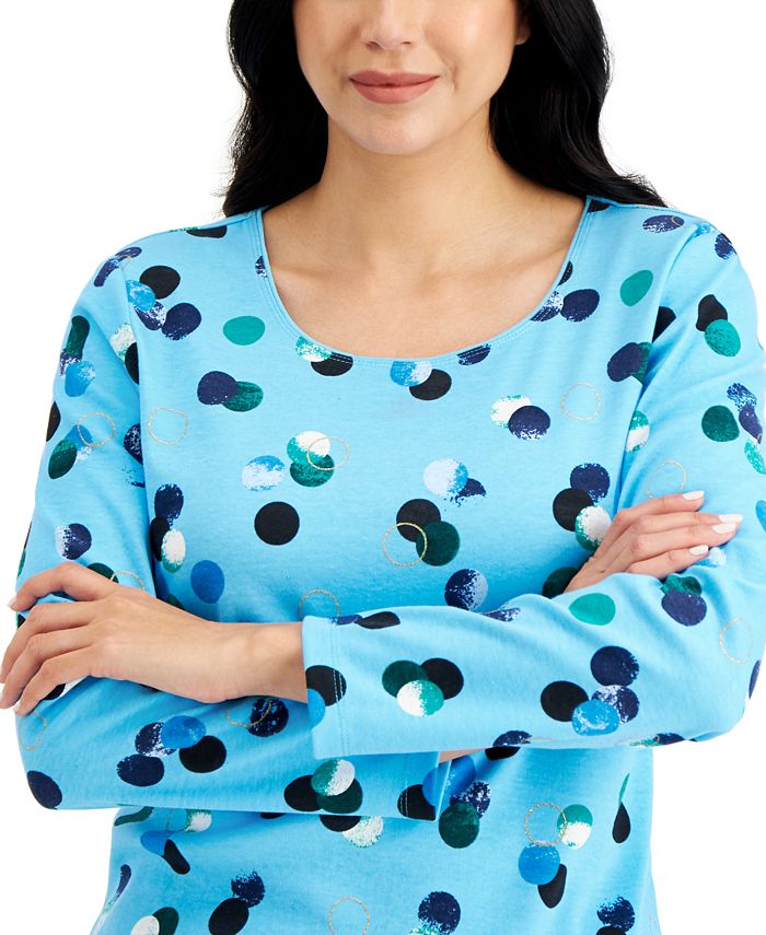 Karen Scott Mixed Dot Long-Sleeve Top, Created for Macy's - Macy's