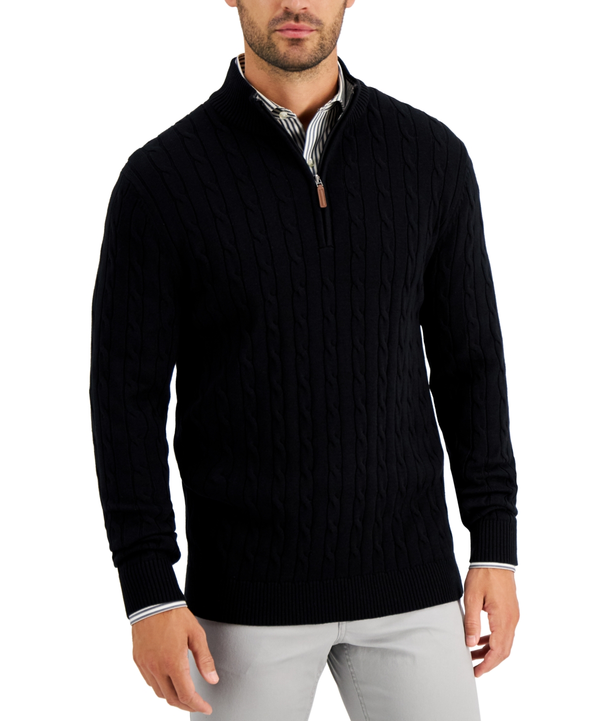 Click here for Club Room Mens Cable Knit Quarter-Zip Cotton Sweat... prices