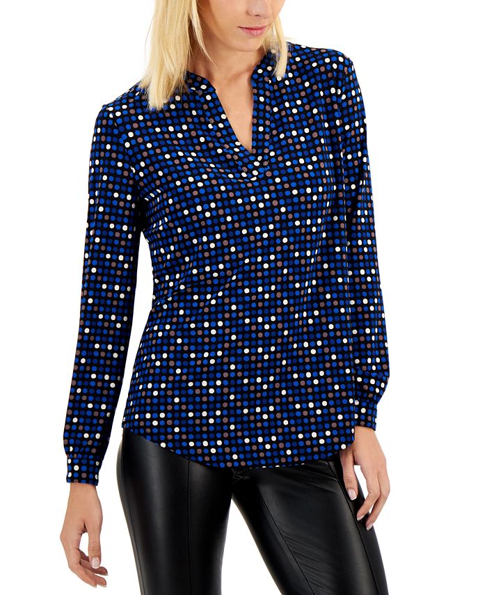 Anne Klein Printed Split-Neck Tunic - Macy's