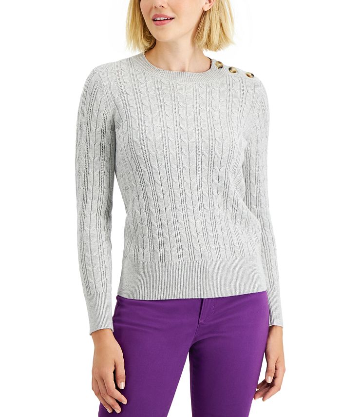Charter Club Button-Shoulder Sweater, Created for Macy's - Macy's
