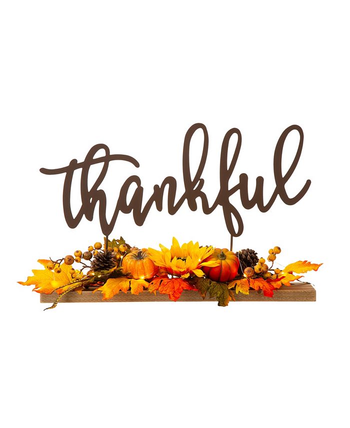 Glitzhome 24" L Lighted Thankful Table Decor with Floral - Macy's