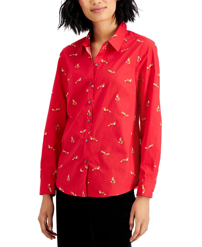 Charter Club Cotton Fox-Print Shirt, Created for Macy's - Macy's