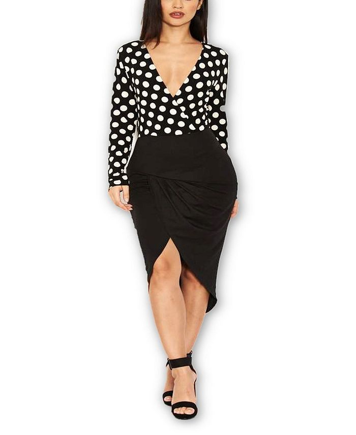 Ax Paris Womens Polka Dot Contrast Wrap Dress Macys