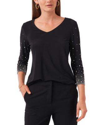 MSK V-Neck Beaded Sleeve Top - Macy's