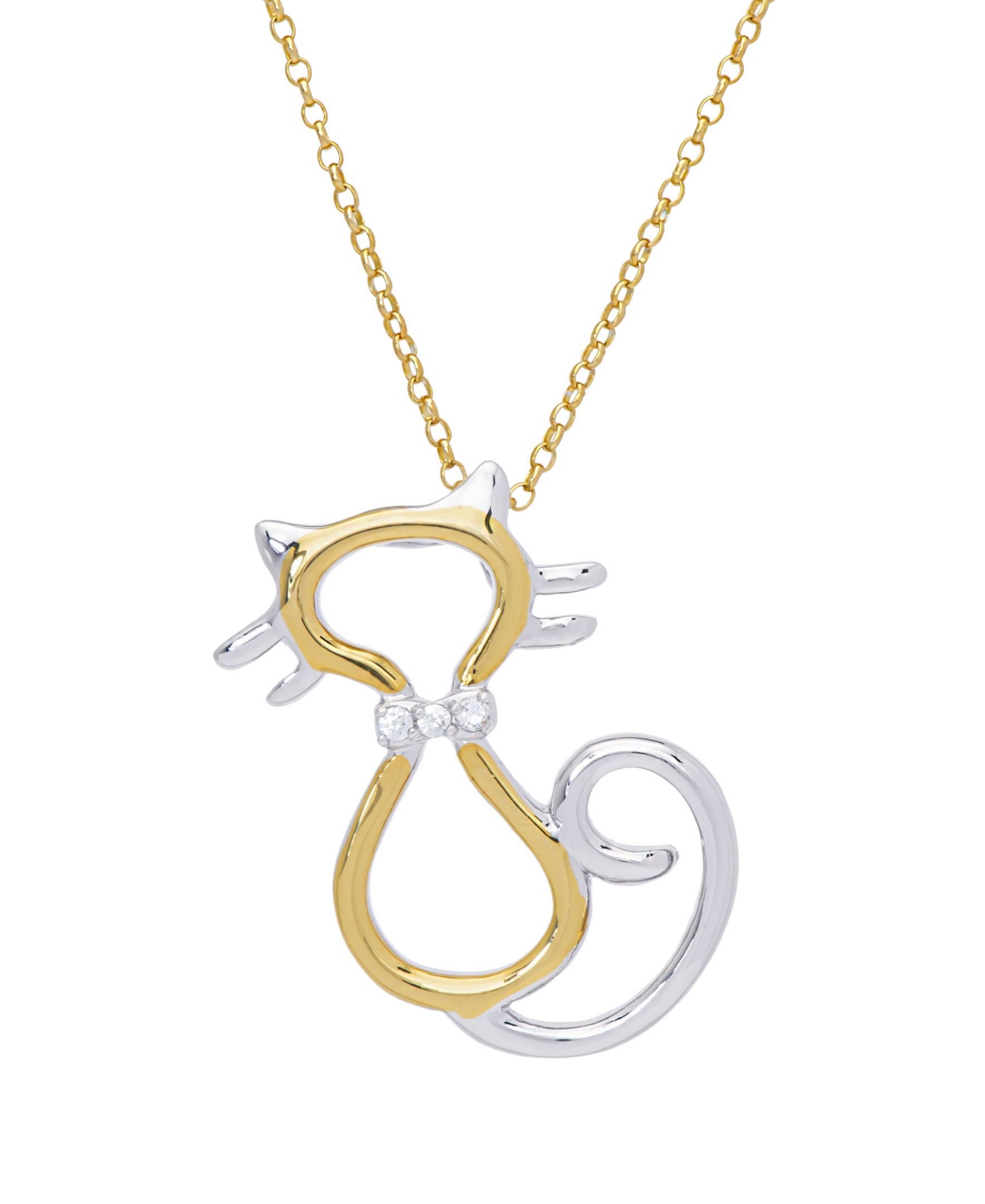Click here for Two Tone Cubic Zirconia Cat Pendant 18 Two Tone Pl... prices