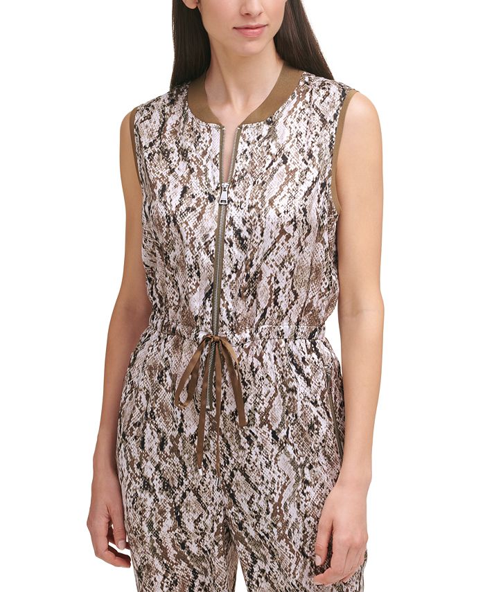 DKNY Sleeveless Snake-Print Jumpsuit - Macy's