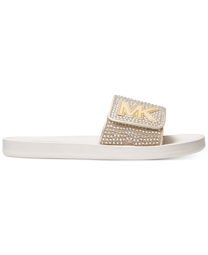 Michael Kors Women's MK Logo Rhinestone Pool Slide Sandals & Reviews ...
