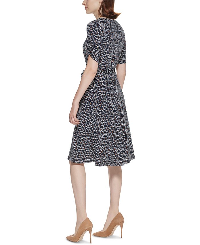 Jessica Howard Petite Printed Ruched-Sleeve Dress - Macy's