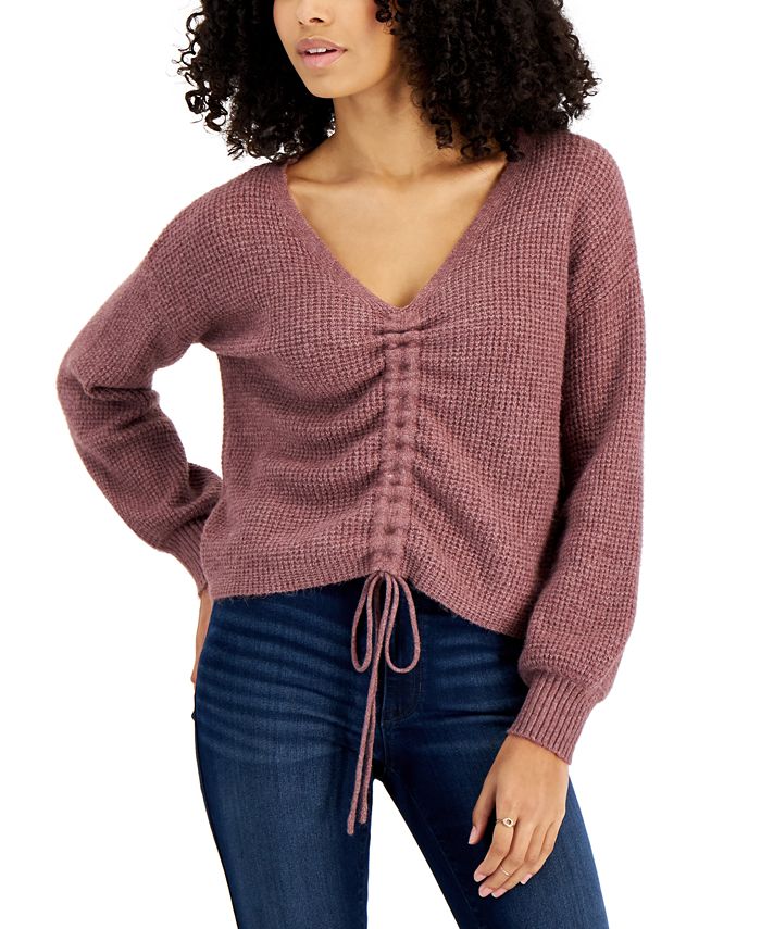 Hippie Rose Juniors' Drawstring V-Neck Sweater - Macy's
