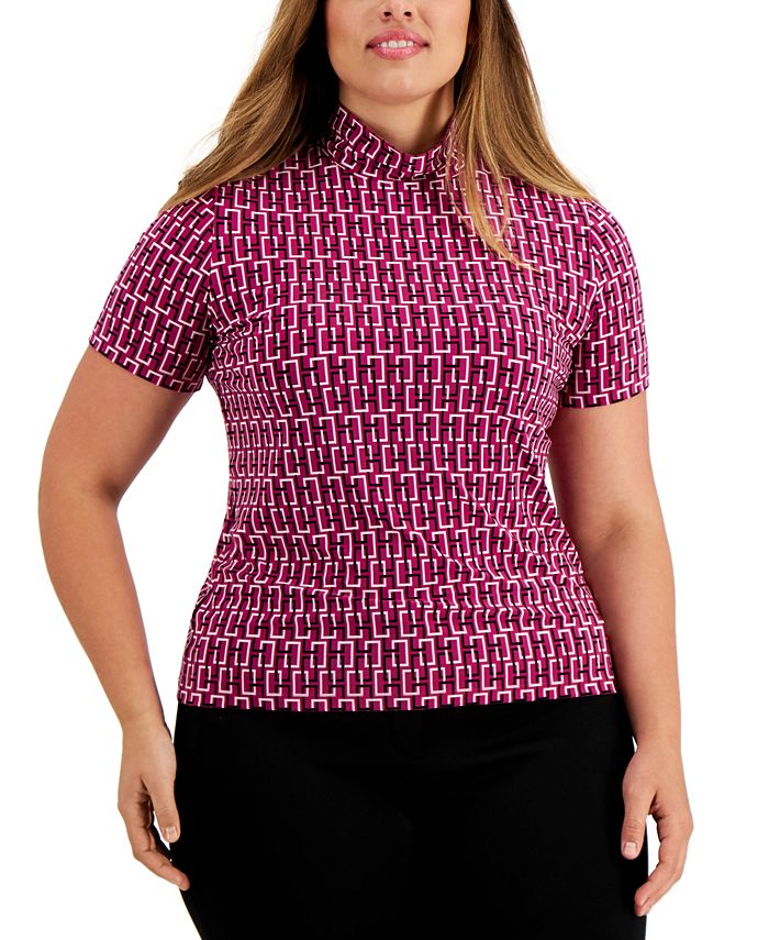Anne Klein Plus Size Chain Link Mock Neck Top - Macy's