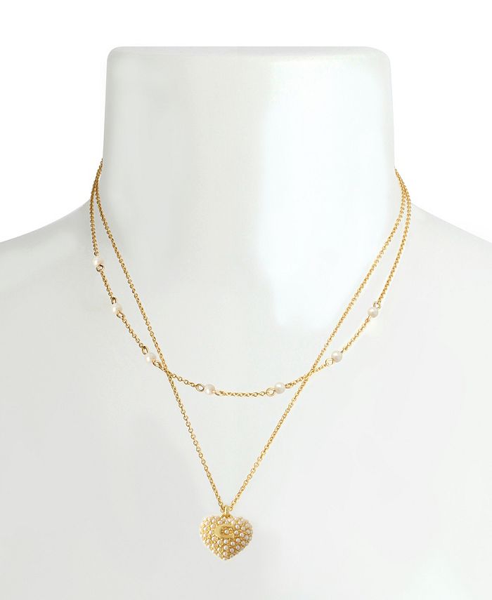 COACH Imitation Pearl Puff Heart Layered Necklace 16" or 18" + 2 ...