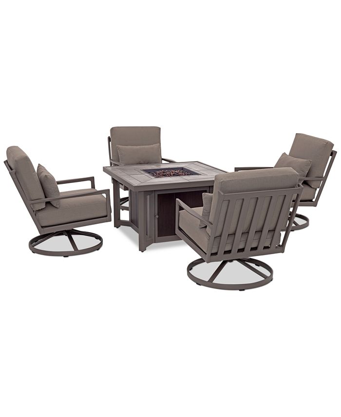 Agio Carmel Outdoor 5-Pc. Chat Set (1 Fire Pit & 4 Swivel Rocker Chairs ...