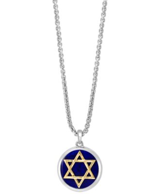EFFY Collection EFFY Men s Lapis Lazuli Star of David 22 Pendant Necklace in Sterling Silver 14k Gold Plate Macy s