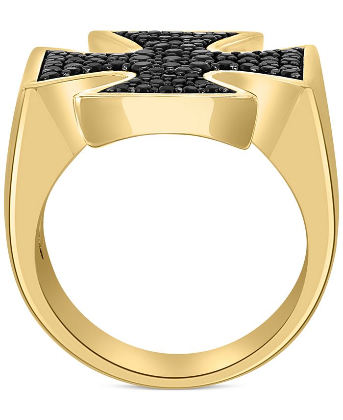 EFFY Collection EFFY® Men's Black Spinel Cross Ring in 14k Gold-Plated ...