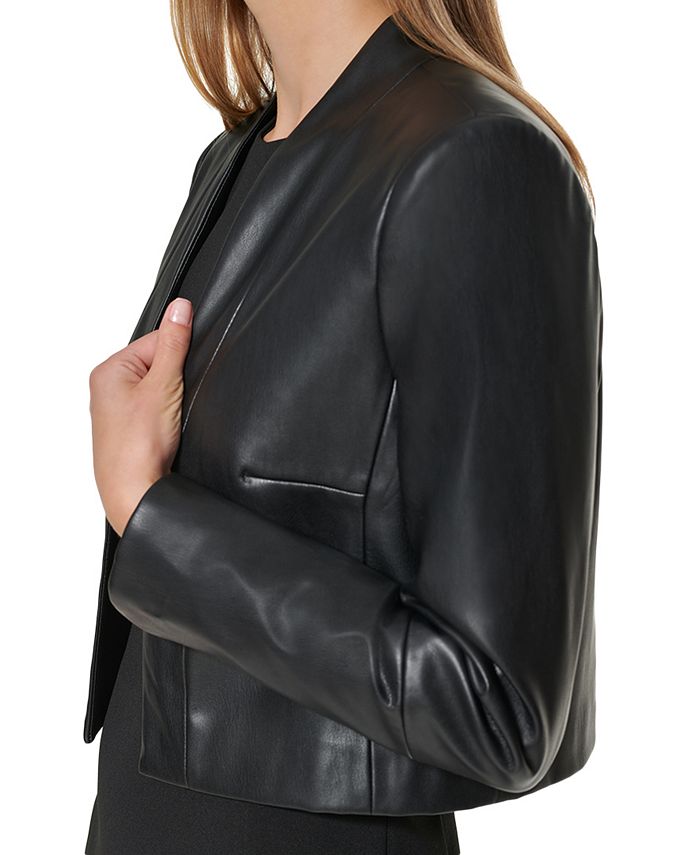 Calvin Klein Faux-Leather Open-Front Cropped Jacket - Macy's
