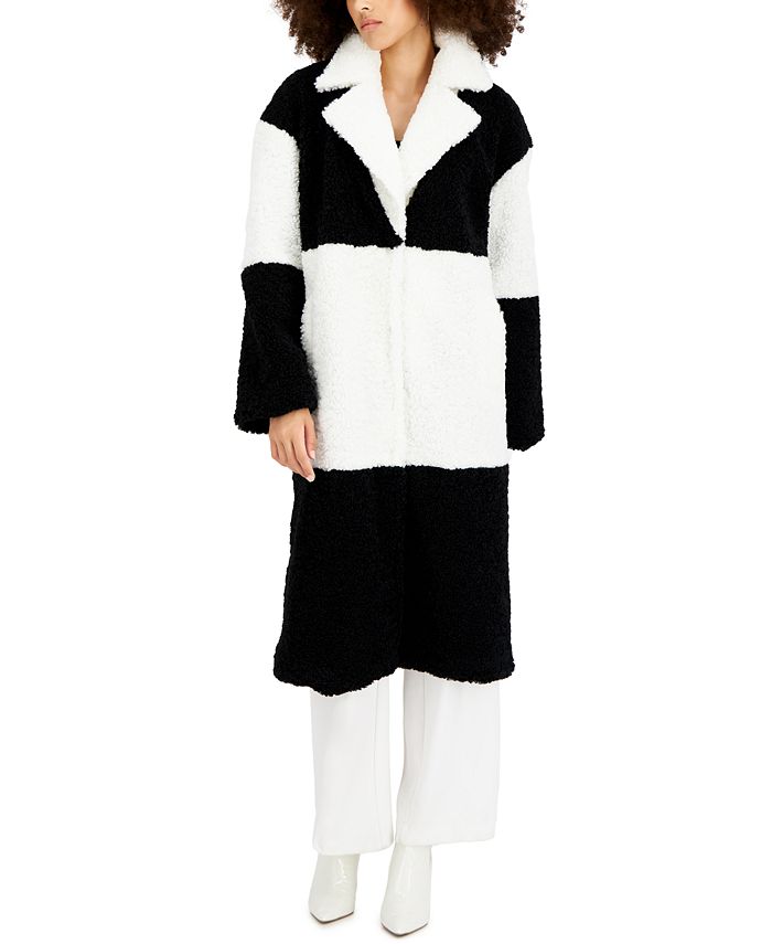 INC International Concepts Long Checkered Fuzzy Coat, Created for Macy ...