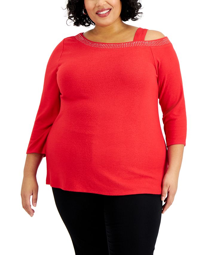 JM Collection Plus Size Embellished-Neckline Top, Created for Macy's ...