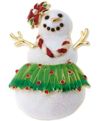 Holiday Lane Gold-Tone Crystal & Imitation Pearl Hula Snowman Pin ...