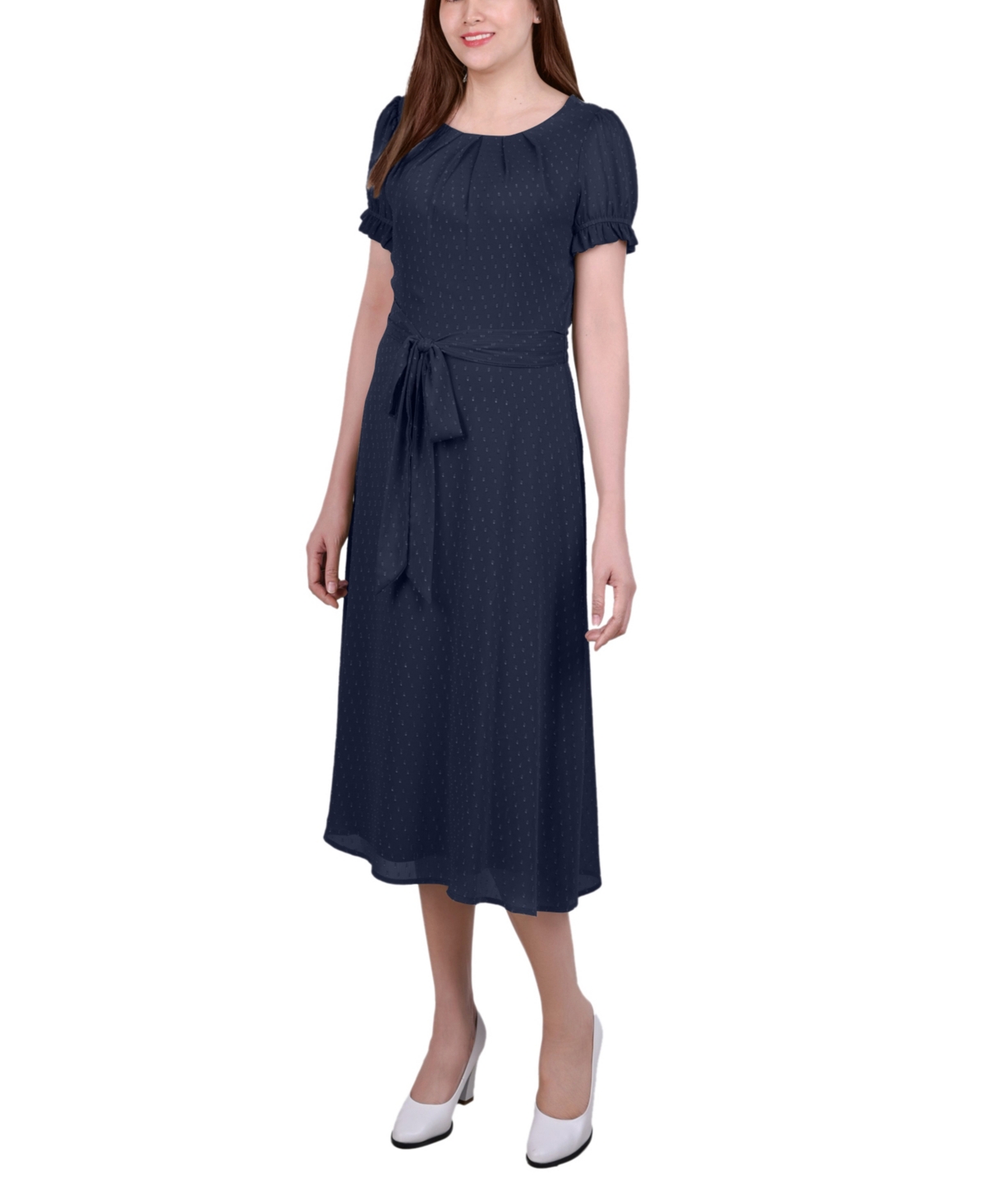 Click here for Ny Collection Petite Short Sleeve Belted Swiss Dot... prices
