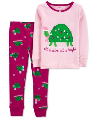 Baby Girls 2-Pc. Holiday Turtle Cotton Pajamas