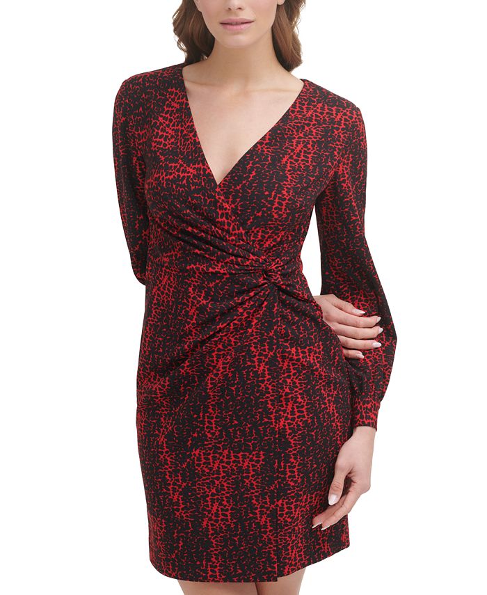 DKNY Printed Faux-Wrap Dress - Macy's