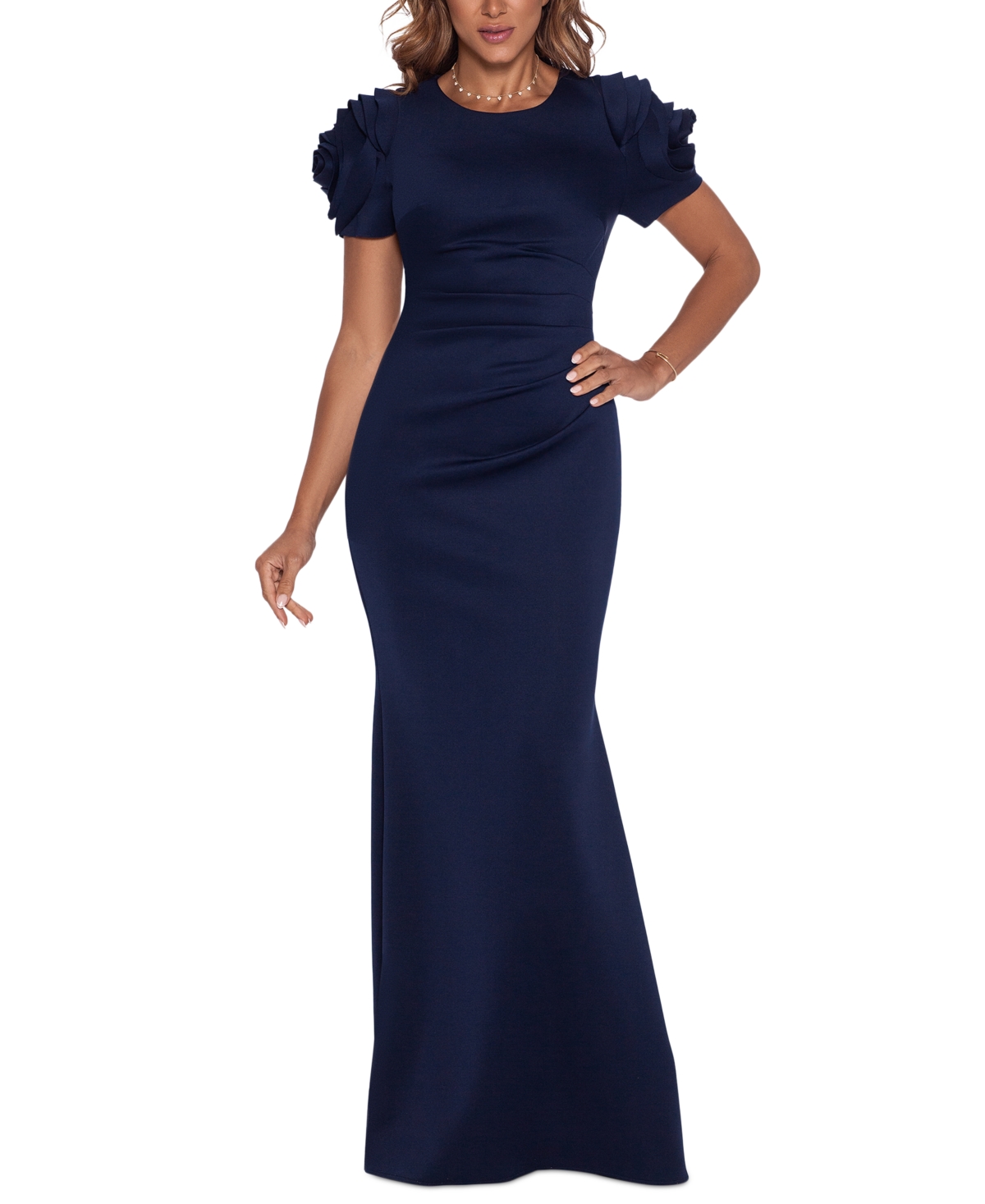 Click here for Xscape Ruched Fit & Flare Gown - Midnight prices