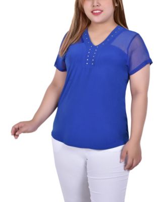 NY Collection Plus Size V-Neck Bling Top - Macy's