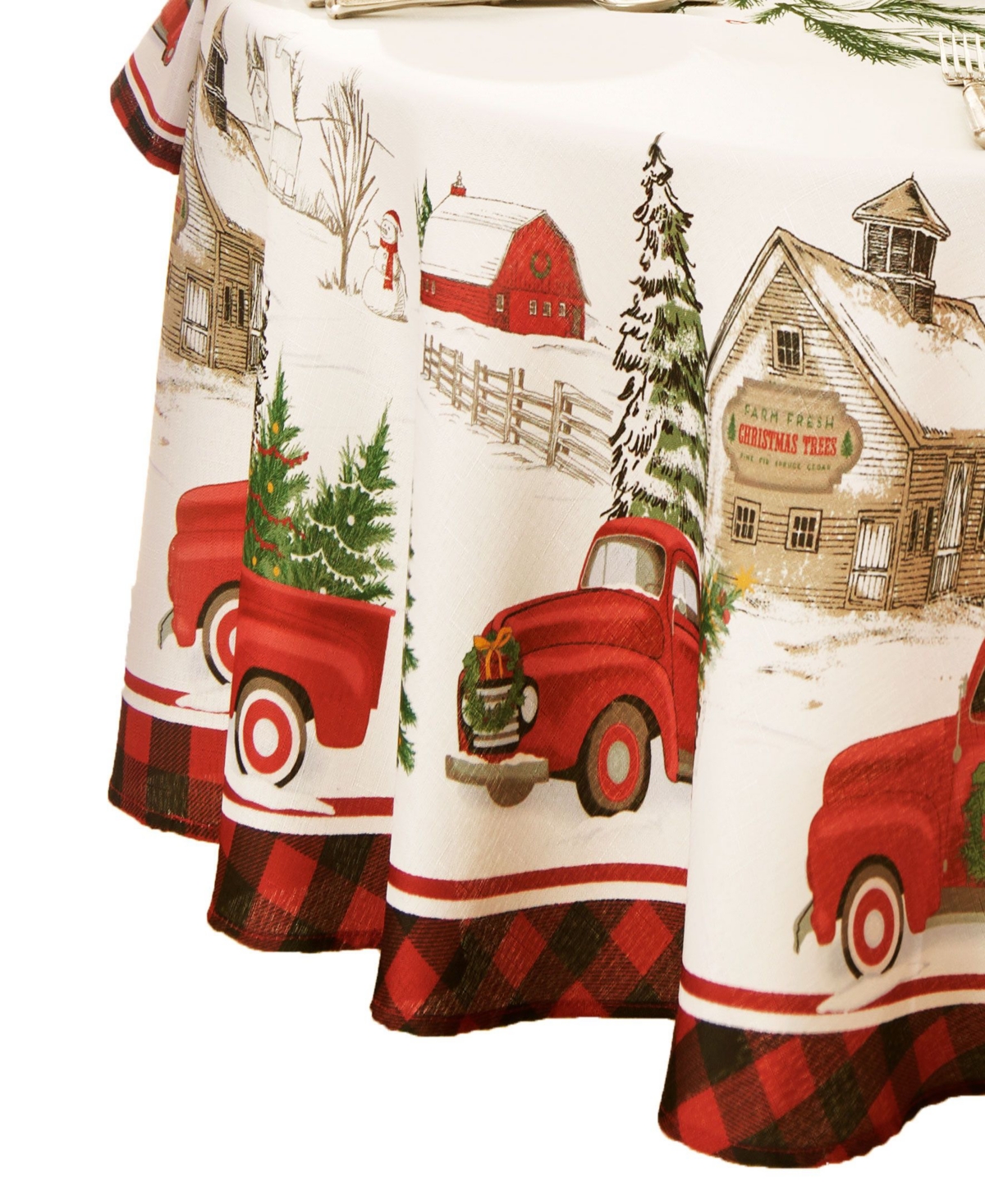 Vintage Christmas Tree Farm Holiday Oval Tablecloth 60 x 84 - Multi