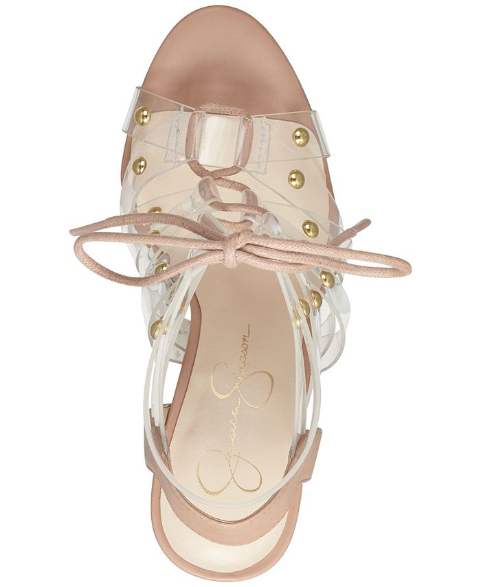 Jessica Simpson Women's Jaray Lace-Up Lucite Stud Dress Sandals ...