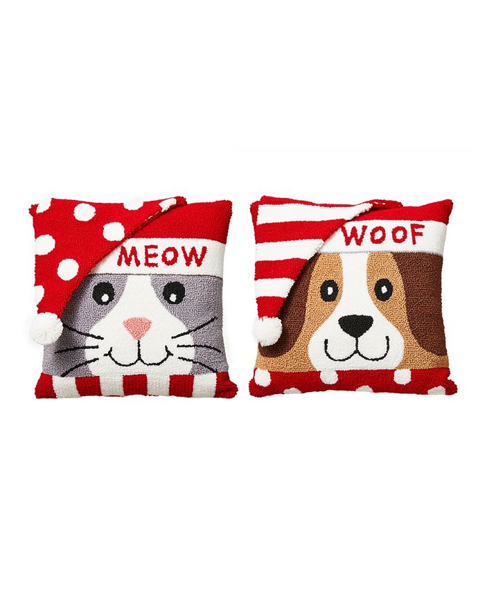 Glitzhome 2 Piece Hooked 3D Meow Woof Pillow Set - Macy's