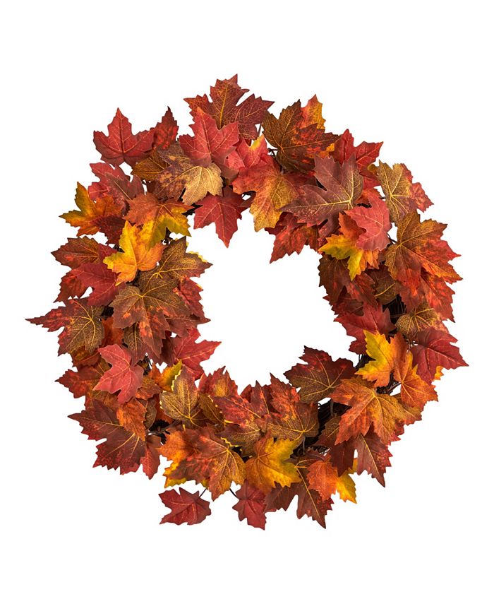 Nearly Natural 22" Maple Leaf Artificial Wreath - Macy's