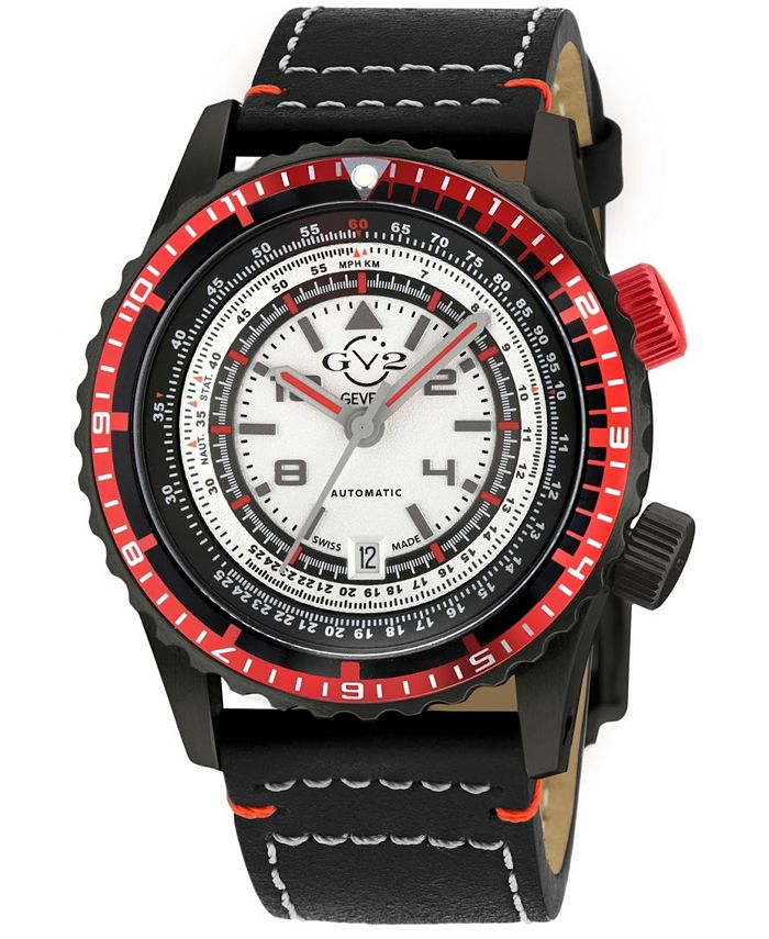 Gevril GV2 Men's Contasecondi Black Leather Automatic Strap Watch 43 mm ...