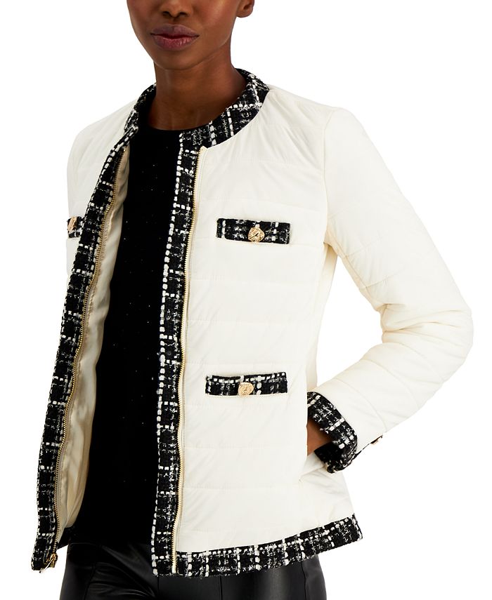 Anne Klein Quilted Tweed-Trim Puffer Jacket & Reviews - Jackets & Blazers - Women - Macy's