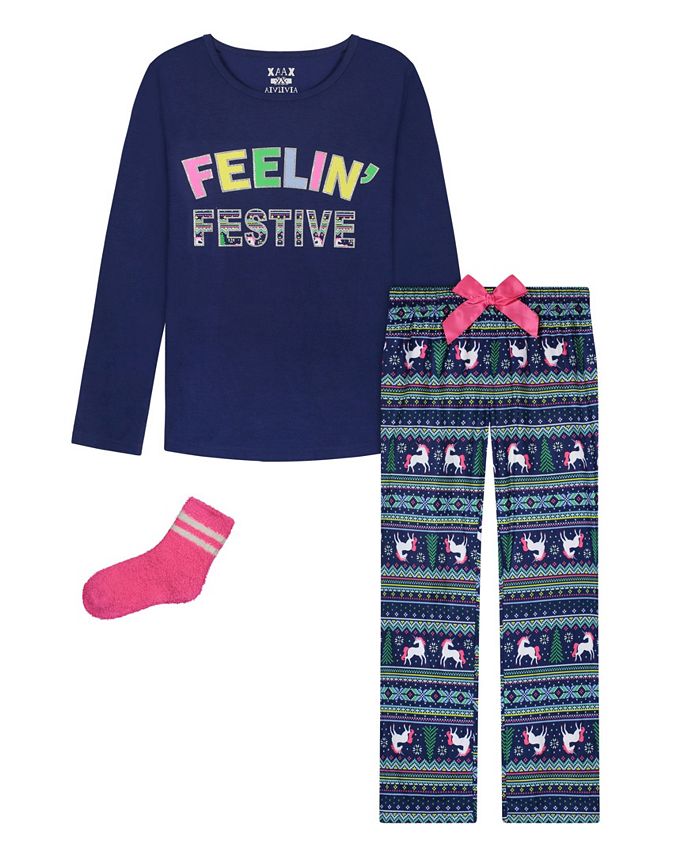 Max & Olivia Little Girls 3 Piece Holiday Top, Pajama and Socks Set ...