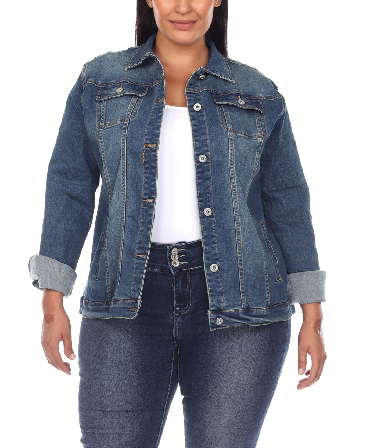 Click here for White Mark Plus Size Classic Denim Jacket - Blue D... prices