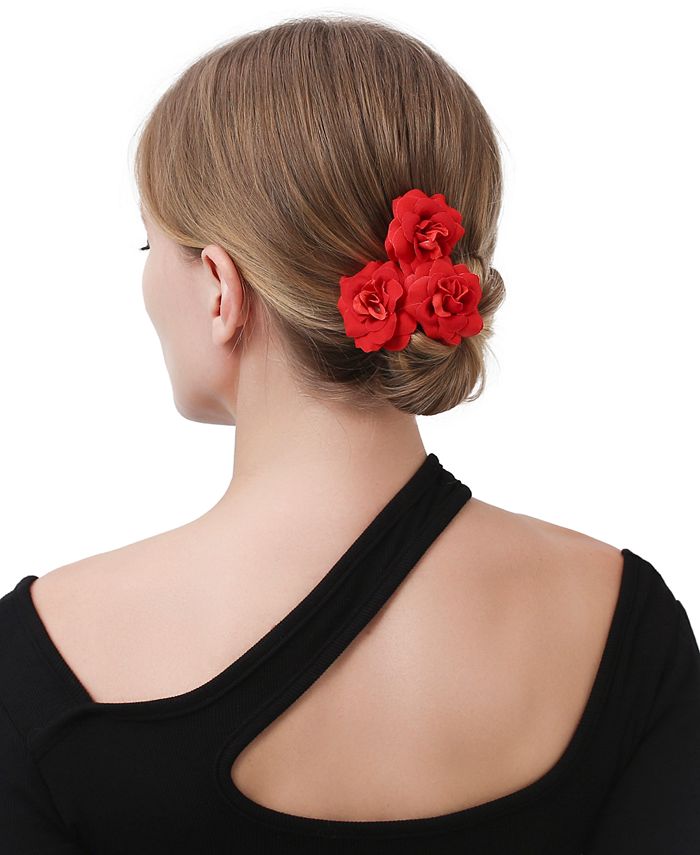 INC International Concepts 3-Pc. Gold-Tone & Red Rose Hair Pin Set ...