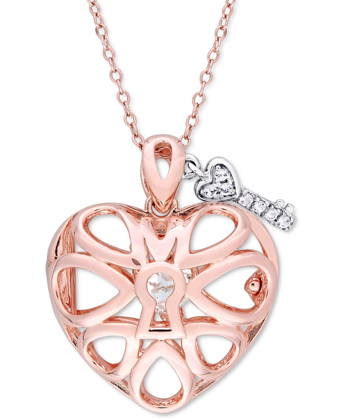 Click here for White Topaz Heart Lock & Key 18 Pendant Necklace i... prices
