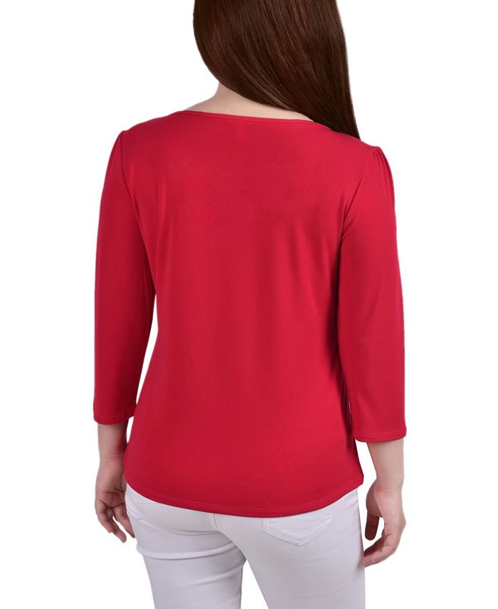 NY Collection Petite 3/4 Sleeve Crepe Knit Top - Macy's