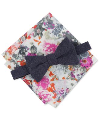 BAR III Men's Chambray Bow Tie & Floral Pocket Square, Created for Macy ...